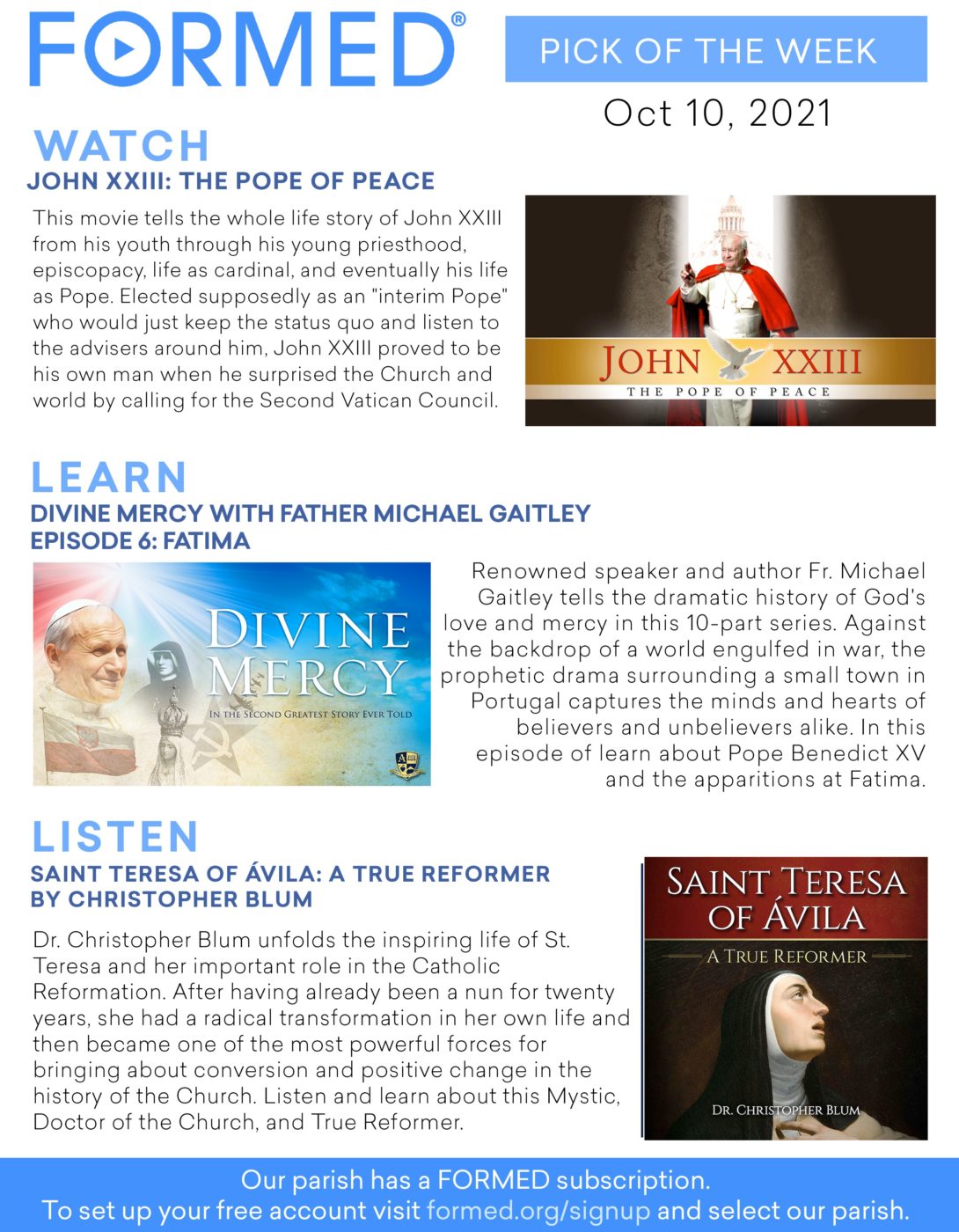 Formed Pick of the Week: October 10, 2021 – St. Pius X Catholic Church